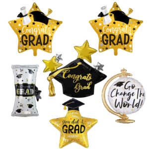 6pcs congrats balloons for graduation decorations, class of 2024 congrats grad aluminum foil balloons for college high school graduation party 2024