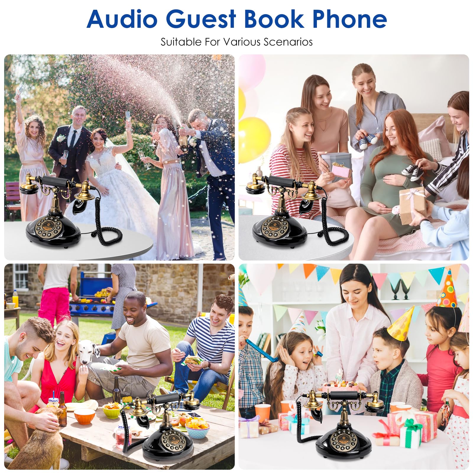 Audio Guest Book Wedding Phone Audio GuestBook Phone Record Customized Audio Messages Guest Book Classic Retro Style for Parties Birthdays Rentals Confessions Special Occasions (Black)