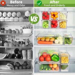 14 Pack Fridge Organizers Bins and Storage, PBA Free Refrigerator Organizer Bins with Lids, Stackable Food Storage Organizer Bins for Kitchen, Countertops, Cabinets, Fridge, Drinks, Fruits, Vegetable