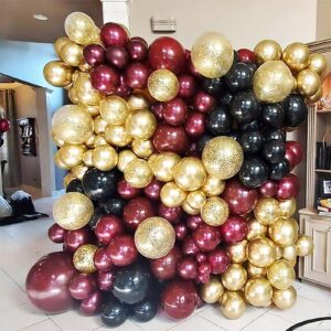 Graduation Decorations Burgundy Black Gold 2024/Maroon Gold Graduation Party Decorations FSU/Wizard Party Decorations/Burgundy Gold Black Balloons Burgundy Gold Birthday Decorations