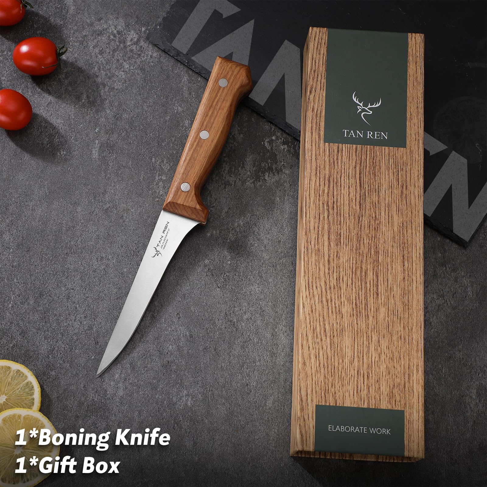 TAN REN 5" Boning Knife for Meat Cutting, Flexible Brisket Knife, Small Boning Carving Knife, Fillet Knives for Meat, Stainless Steel Skinning Knife