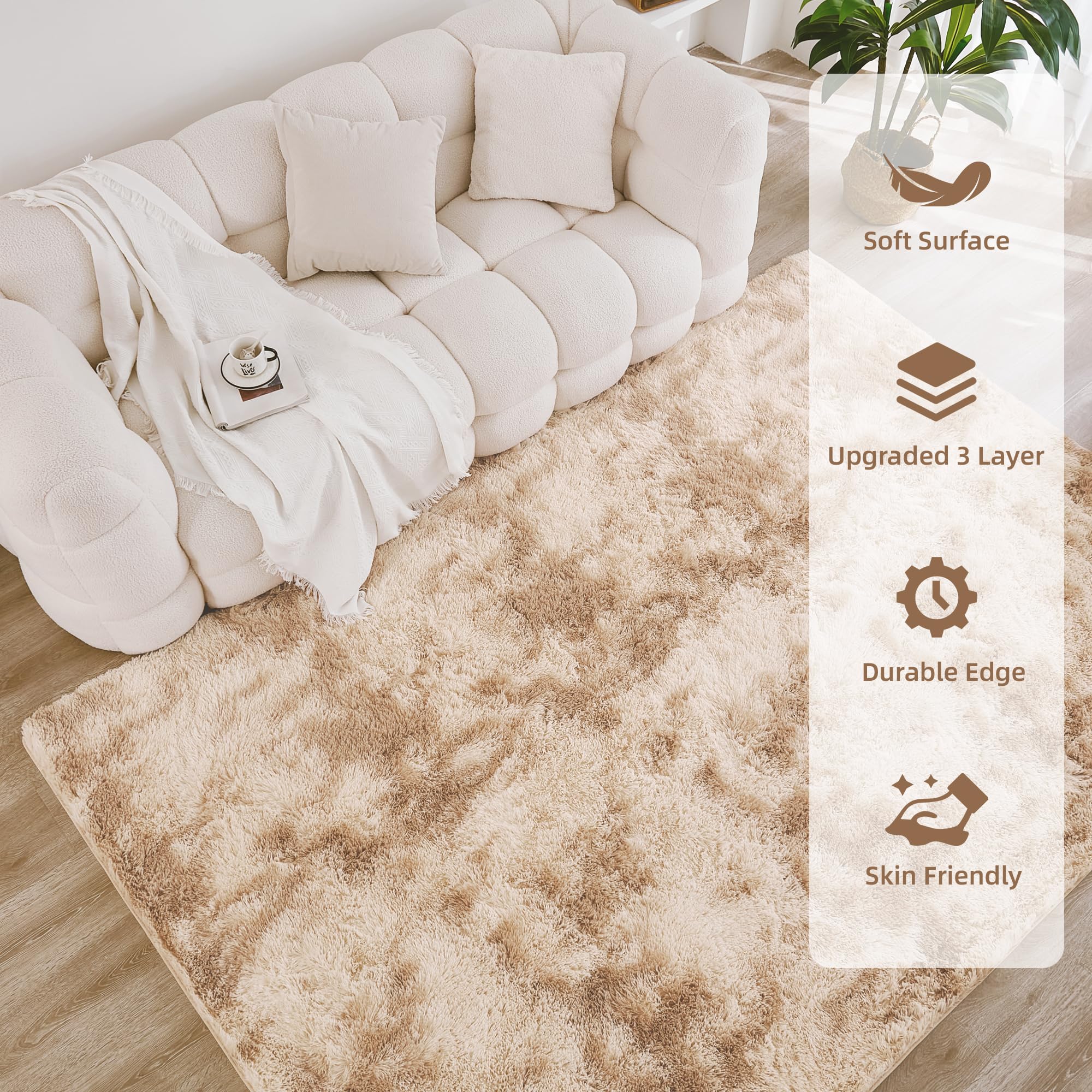 Litanika 4x6 Shag Area Rug for Living Room Bedroom, Tie-Dyed Beige Fluffy Shaggy Fuzzy Nursery Kids Girls Boys Room Rug, Cream Soft Plush Furry Bedside Carpet, Non-Slip, Non-Shedding Indoor Floor Rug