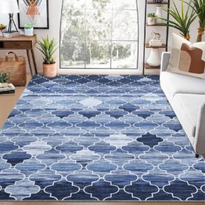 caromio 8x10 area rug machine washable rug modern moroccan area rug distressed trellis accent rug stain resistant non-slip foldable floor cover carpet rug for living room home decor, navy