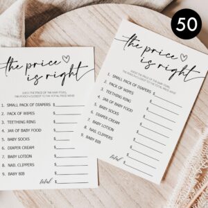 All Ewired Up 50 Baby Shower Price is Right (50-Cards) Fun Baby Shower Game Activity, Gender Neutral Boy or Girl, Minimalist Script