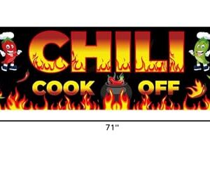 Chili Cook Off Banner Decorations, 71x24 Inch Fabric Chili Banner Sign, Chili Cook Off Supplies, Mexican Fiesta Chili Cooking Party Supplies (180 x 60 cm)