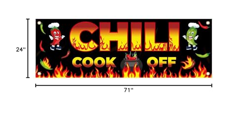 Chili Cook Off Banner Decorations, 71x24 Inch Fabric Chili Banner Sign, Chili Cook Off Supplies, Mexican Fiesta Chili Cooking Party Supplies (180 x 60 cm)