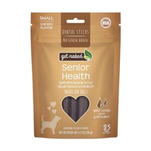 get naked dental sticks grain-free chicken flavor dog treats, senior health small 6.2-oz bag