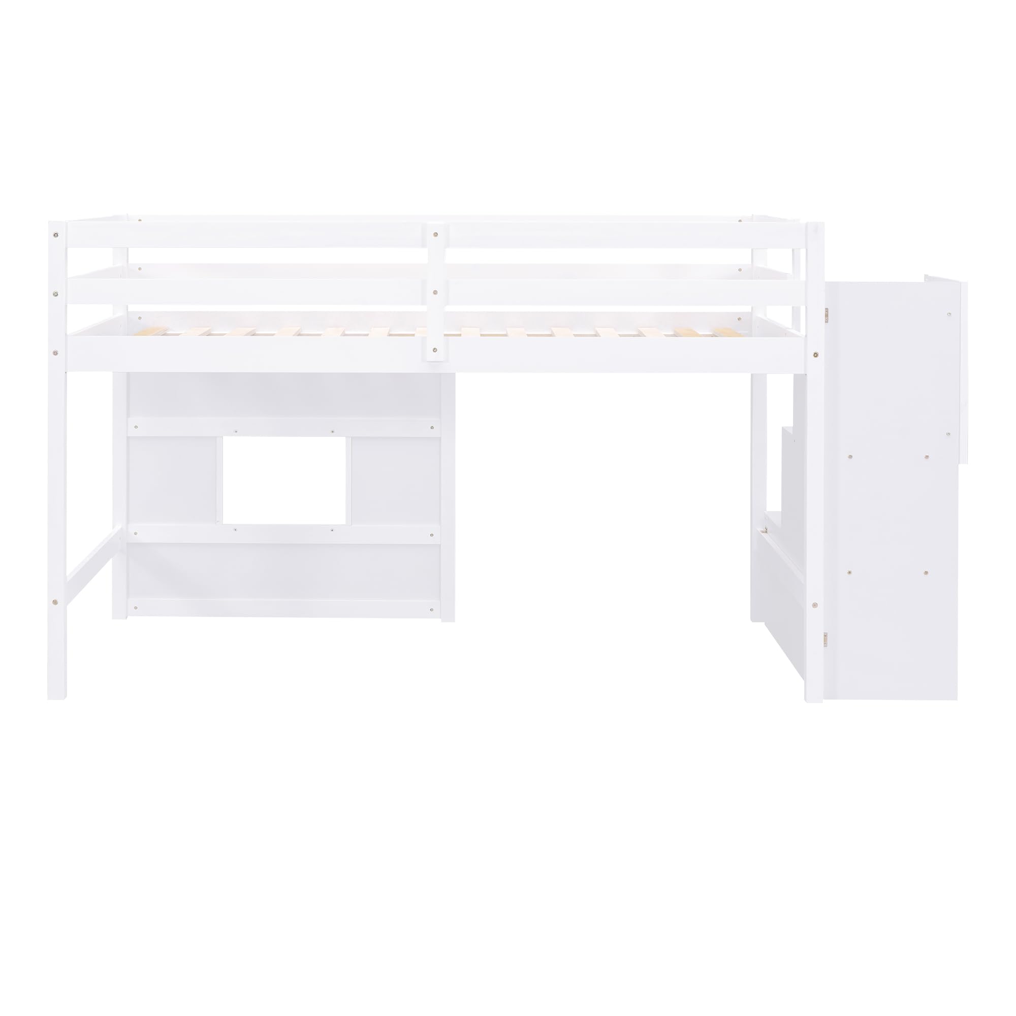 Bellemave Twin Size Low Loft Bed for Kids,Twin Loft Bed with Storage Staircase and Window,Wooden Bed Frame for Teens, Boys, Girls(White)