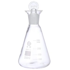 ultechnovo erlenmeyer flask, glass, 250 ml narrow mouth conical flasks with ground glass stoppers, graduated borosilicate glass flask for school lab experiment