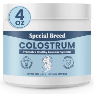 special breed bovine colostrum for dogs and cats, immune support supplement for allergy and itch relief, grass fed colostrum powder (120 grams)