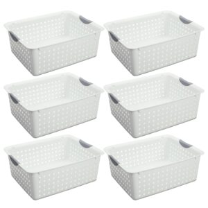 mikmax for sterilite large ultra plastic storage bin baskets with handles, white, 6 pack new genuine oem