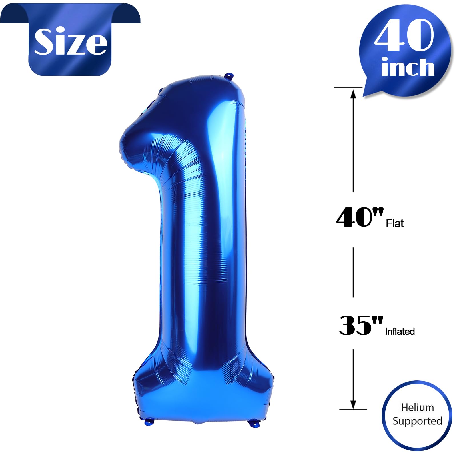 40 Inch Navy Blue 1 Balloon for First Birthday, Blue One 1st Number Balloon Birthday Decorations for Man, 10th 21st, Giant Number 1 Balloon