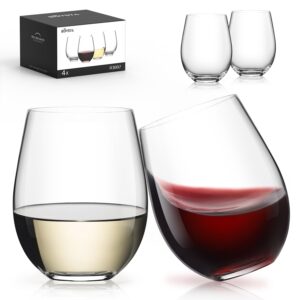 luna & mantha stemless wine glasses set of 4, crystal red white wine glasses for daily use, hosting, home bar, evening party, birthdays, shower, housewarming gift - 18oz clear