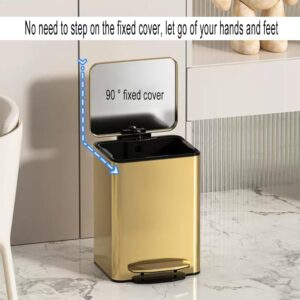 zktoermn Bathroom Trash Can with Lid, Fingerprint Resistant Foot Pedal Garbage Can Removable Liner Bucket for Home, Kitchen, Laundry Room, Office, Bedroom (Color : Gold, Size : 21L)