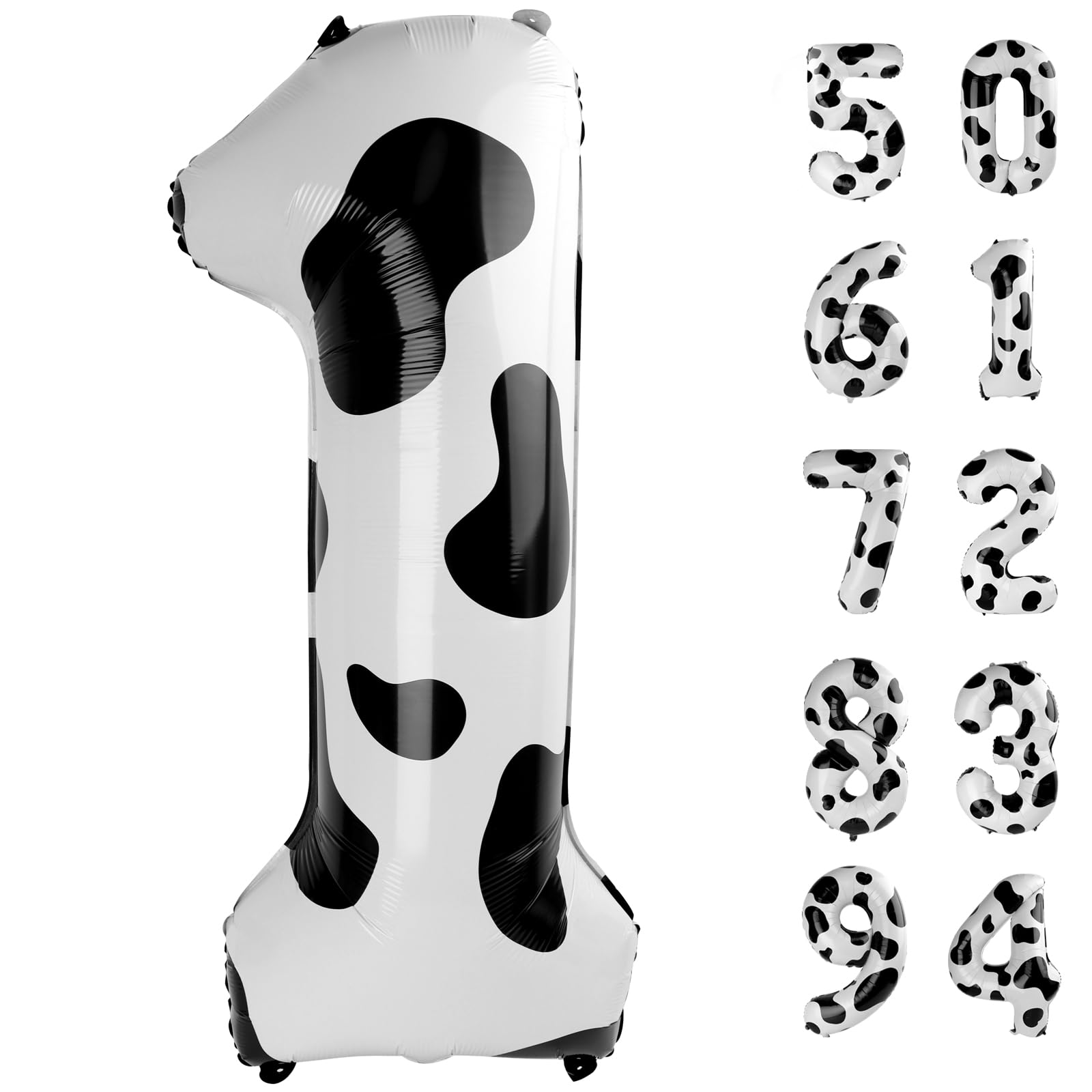 IWERP Cow Print 40 Inch 1st Number Balloon, Unisex Birthday Decorations, Farm Animal Party Supplies, Self Sealing, Reusable