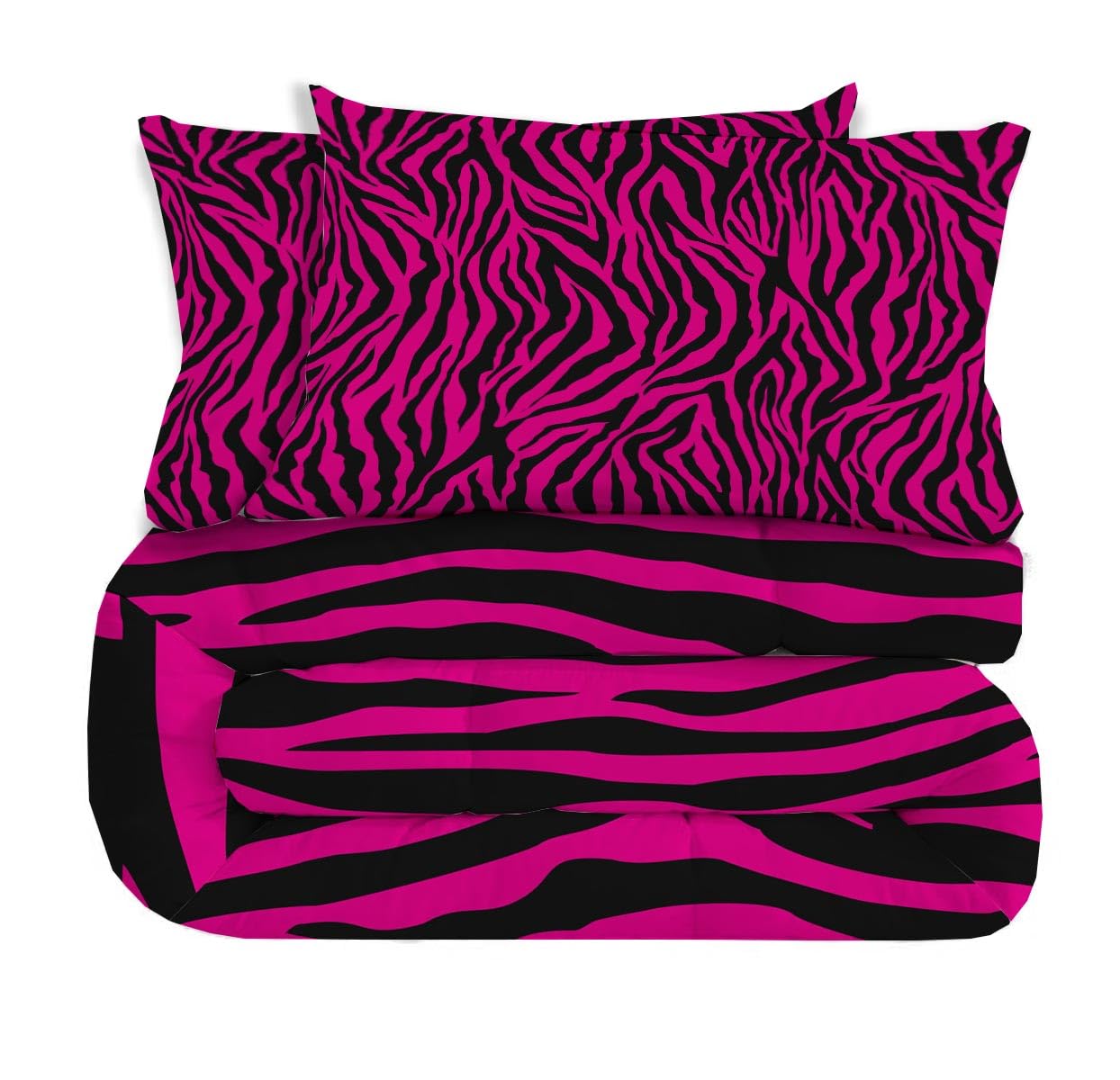 TBUEKLI Zebra Print Comforter Set Girls Women Pink Black Zebra Stripes Bedding Sets Full Animal Skin Decor Down Alternative Duvet Insert for Kids Teens Bedroom Dorm Room, Ultra Soft 3Pcs