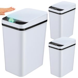 maxcheck 3 pcs automatic bathroom trash can with lid 3 gallon touchless motion sensor small slim garbage can smart electric narrow waterproof garbage bin for kitchen bedroom office toilet, white