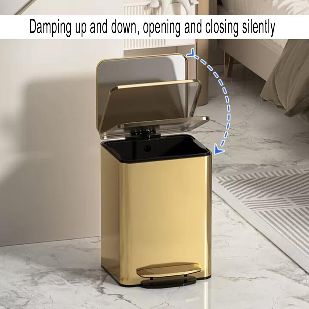 zktoermn Bathroom Trash Can with Lid, Fingerprint Resistant Foot Pedal Garbage Can Removable Liner Bucket for Home, Kitchen, Laundry Room, Office, Bedroom (Color : Gold, Size : 21L)