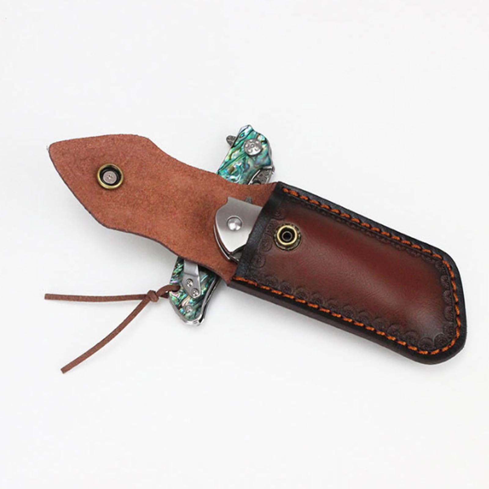 MUZZIOU Shop Knife Sheaths, 5.1" Pocket Knife Sheath for Belt, Leather Knife Sheath for Belt, Pocket Knife Holder, Leather Sheath Folding Knife (Large)