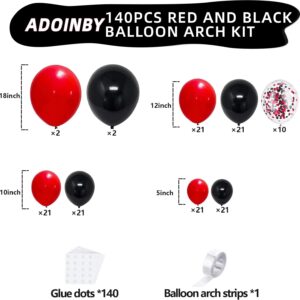 ADOINBY Red and Black Balloon Arch Kit, 140Pcs Different Sizes inch Black and Red Balloons and Confetti Party Balloon Garland Kit for Birthday, Wedding, Graduation, Anniversary, Prom Decorations