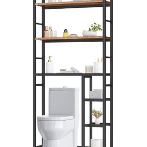 HOOBRO 6-Tier Over The Toilet Storage, Freestanding Bathroom Organizer Space Saver, Mass-Storage Side Storage Open Rack, for Bathroom, Living Room, Laundry, Rustic Brown and Black BF02TS01