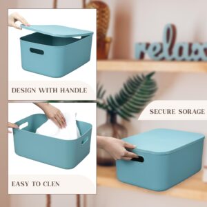 Ziliny 6 Pcs Plastic Storage Bins with Lids Large Medium Small Storage Container Under Bed Under Sink Organizer with Handles for Closet Cabinet Pantry Organization (Blue Green)