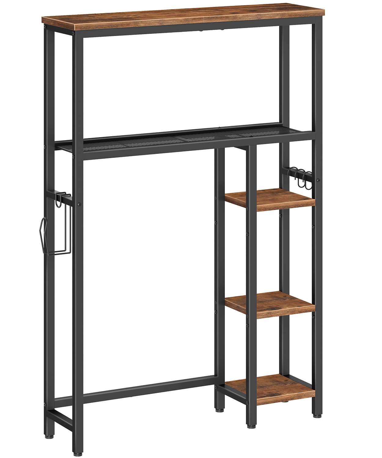 HOOBRO Over The Toilet Storage, 5-Tier Industrial Bathroom Organizer, Bathroom Space Saver with Toilet Paper Holder, Toilet Storage Rack, Small Spaces, Rustic Brown and Black BF84TS01