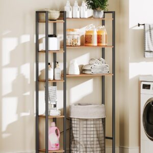 HOOBRO 8-Tier Over The Toilet Storage, Freestanding Bathroom Organizer Space Saver, Mass-Storage Side Storage Open Rack, for Bathroom, Living Room, Laundry, Rustic Brown and Black BF86TS01