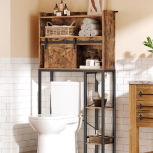 HOOBRO Over The Toilet Storage Cabinet, Bathroom Organizer Stand with Toilet Paper Holder, Space-Saving Toilet Storage Rack, Sliding Barn Door, Rustic Brown and Black BF82TS01