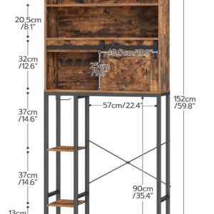 HOOBRO Over The Toilet Storage Cabinet, Bathroom Organizer Stand with Toilet Paper Holder, Space-Saving Toilet Storage Rack, Sliding Barn Door, Rustic Brown and Black BF82TS01