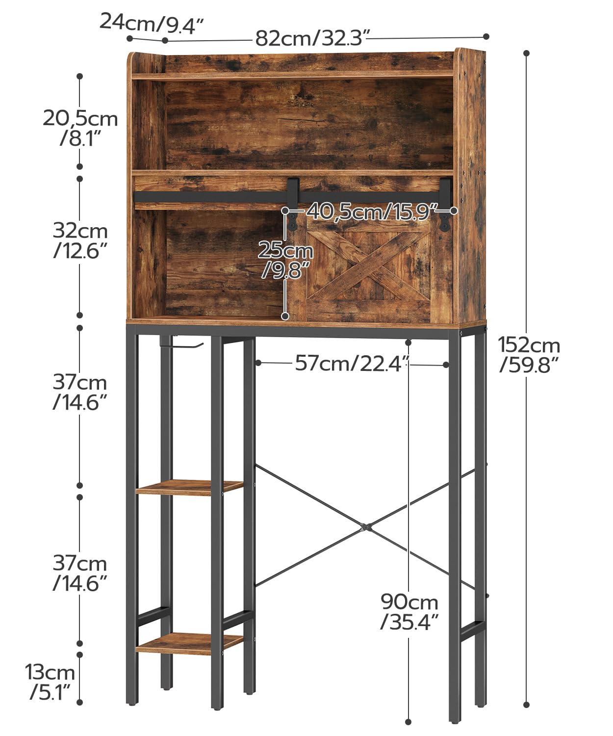 HOOBRO Over The Toilet Storage Cabinet, Bathroom Organizer Stand with Toilet Paper Holder, Space-Saving Toilet Storage Rack, Sliding Barn Door, Rustic Brown and Black BF82TS01