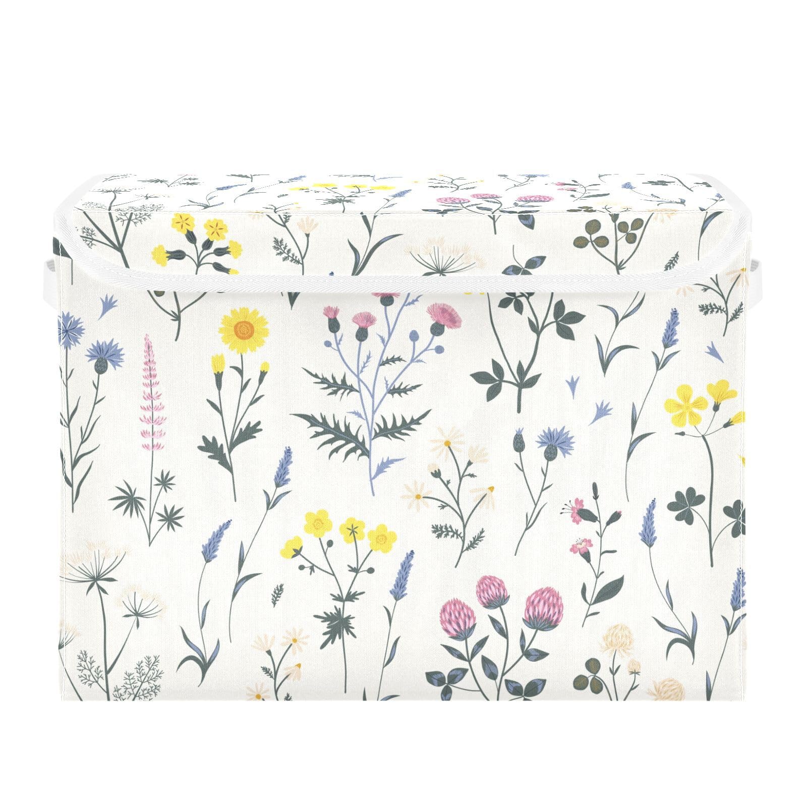 MFTJYO Wildflowers Sunflower Tropical Plants Storage Bin with Lid Foldable Storage Box Washable Fabric Storage Cubes Bin Organizer Basket Closet for Home Bedroom Closet Nursery Office