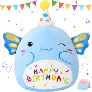 cozyworld 14“ birthday axolotl plush pillow, blue axolotl stuffed animal soft axolotl plush toy, cute plushie doll gifts for kids & birthday party decor