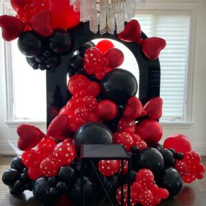 ADOINBY Red and Black Balloon Arch Kit, 140Pcs Different Sizes inch Black and Red Balloons and Confetti Party Balloon Garland Kit for Birthday, Wedding, Graduation, Anniversary, Prom Decorations