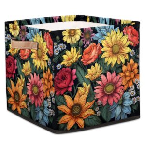 jxdxhcw 13x13 inch storage basket bin wildflower floral pattern polyester cloth storage cube box toys clothes towels organizer for kids room bedroom shelves pantry