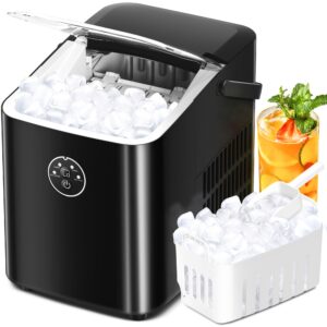 zafro countertop ice makers,ice maker machine 8 bullet ice of 2 sizes in 9 mins, 26.5lbs/24h, portable ice maker self-cleaning,with scoop,handle and basket,black