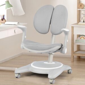 cosvalve adjustable comfy study chair for ages 5-15 years old, reading chair for bedroom with height and depth adjustable, foldable armrest, auto sit-locking wheels, for girls boys (grey)