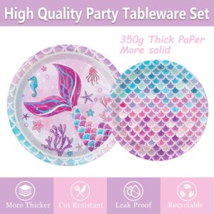 122Pcs Mermaid Birthday Party Decorations Set Mermaid Party Supplies Includes Plates, Napkin, Fork, Cup, Tablecloth, Banner for Baby Shower Ocean Birthday Party Decorations, Serves 24