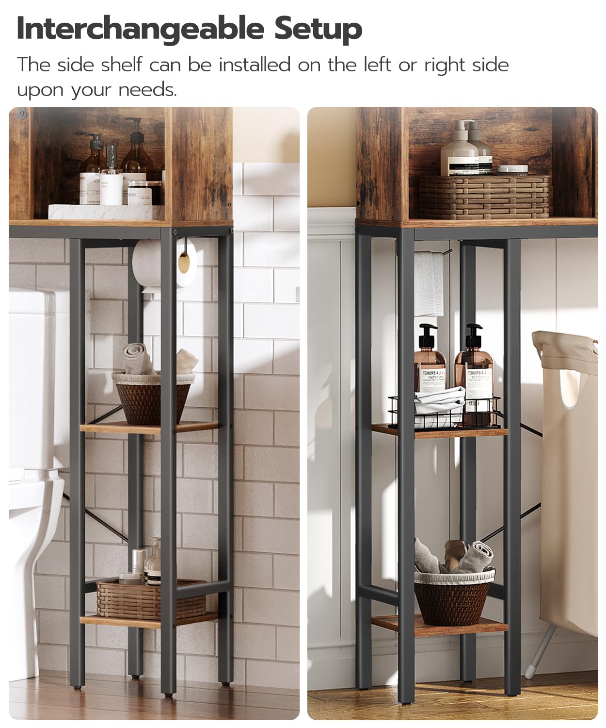 HOOBRO Over The Toilet Storage Cabinet, Bathroom Organizer Stand with Toilet Paper Holder, Space-Saving Toilet Storage Rack, Sliding Barn Door, Rustic Brown and Black BF82TS01