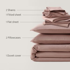 Double Stitch by Bedsure Cotton Tencel Duvet Cover Set and Sheet Set Bundle, Soft Luxury Bedding Set, Perfect for House Warming Gift, Dusty Mauve, King