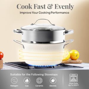 GOTHAM STEEL Hammered 15 Pc Ceramic Pots and Pans Set Non Stick, Kitchen Cookware Sets, Pot and Pan Set, Ceramic Cookware Set Non Toxic, Non Stick Pots and Pan Set Dishwasher Safe, Cream White