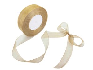 beautope 1 inch 50 yards sheer organza ribbon chiffon ribbon for gift wrapping wedding bouquet crafts (gold)