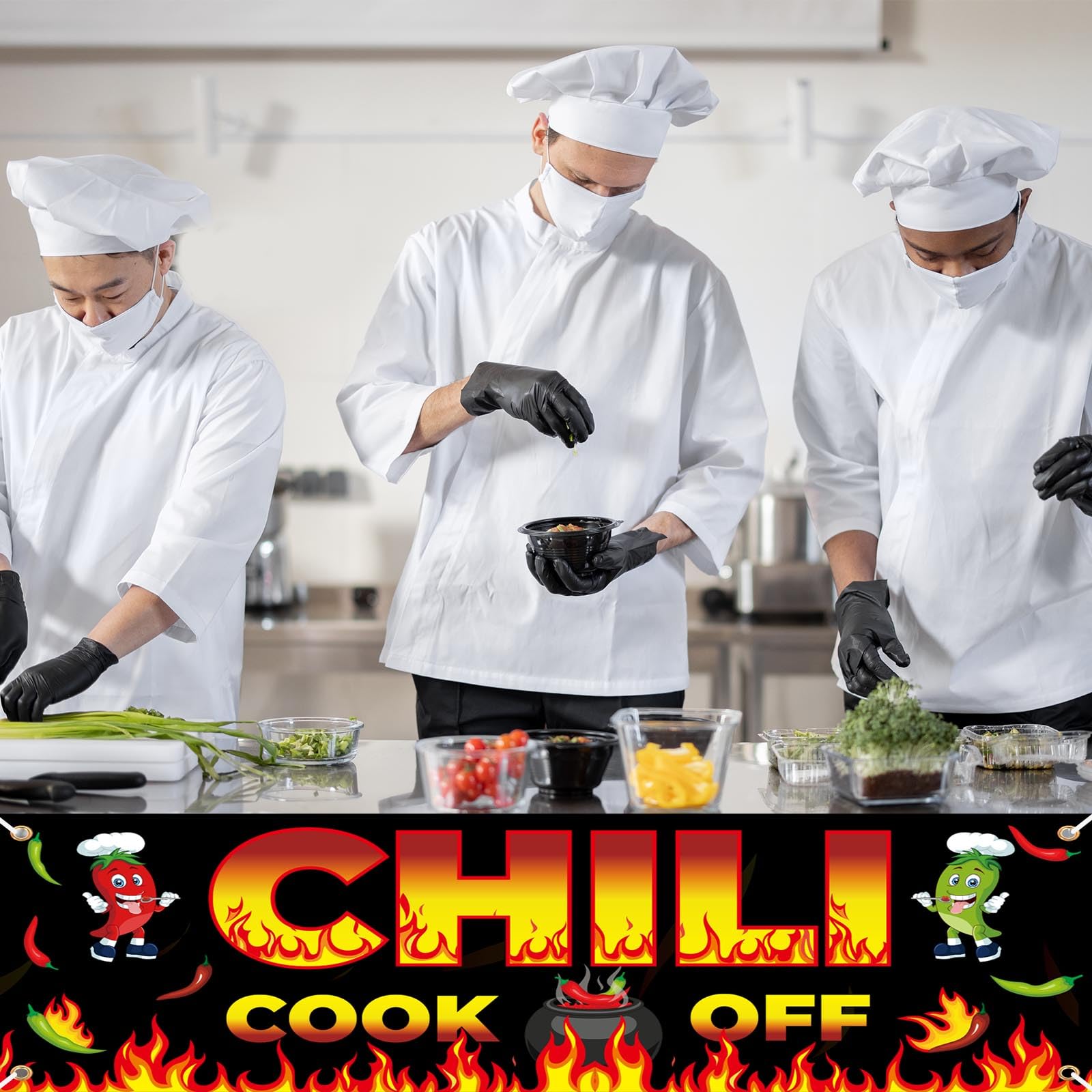 Chili Cook Off Banner Decorations, 71x24 Inch Fabric Chili Banner Sign, Chili Cook Off Supplies, Mexican Fiesta Chili Cooking Party Supplies (180 x 60 cm)