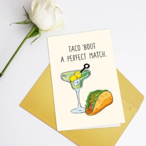 Funny Wedding Shower Card for Bride and Groom, Humorous Pun Wedding Card for Friends, Congrats Engagement Card, Taco 'Bout A Perfect Match