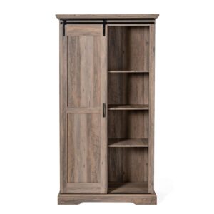 Flash Furniture Harrison Rustic Farmhouse Storage Cabinet Bookcase with Sliding Barn Door and Adjustable Shelves, Set of 1, Graywash