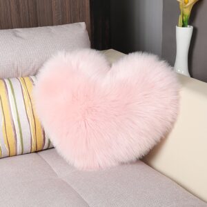 yuche love throw pillow heart shaped long plush pink imitation wool living room sofa girl gift cute cushion headrest (11.81 inch x 15.74 inch, light pink)