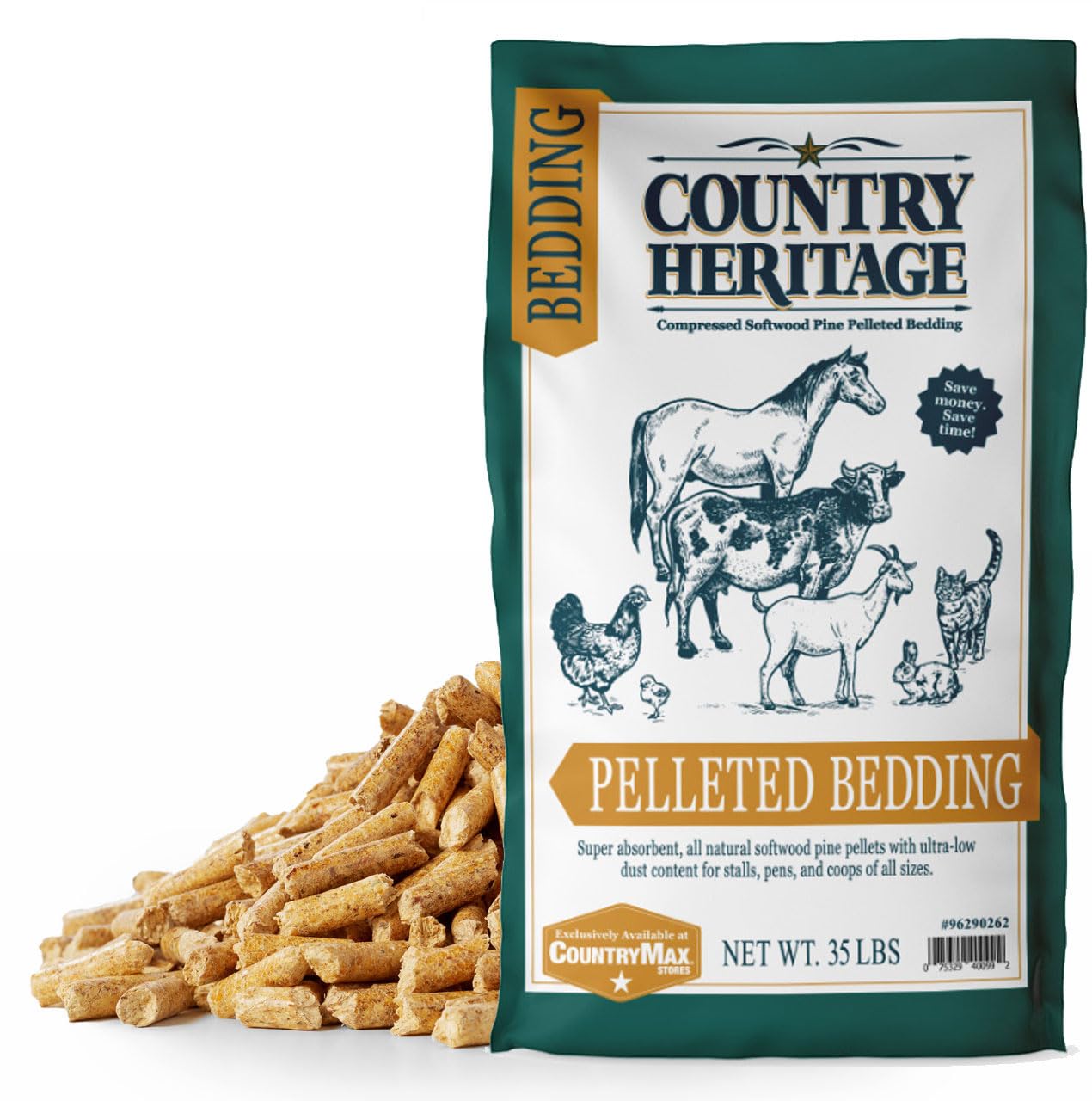 Country Heritage Premium Low Dust Pelleted Bedding Super Absorbent All Natural Softwood Pine Pellets 35 lbs.