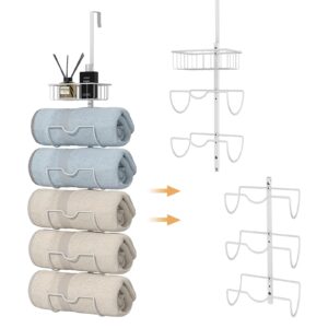 x-cosrack 6-tier over the door towel racks for bathroom - wall mounted metal towel holder - adjustable rolled towel organizer hanging towel storage, matte white