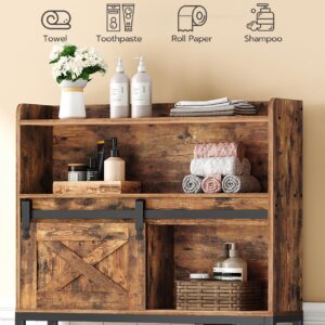 HOOBRO Over The Toilet Storage Cabinet, Bathroom Organizer Stand with Toilet Paper Holder, Space-Saving Toilet Storage Rack, Sliding Barn Door, Rustic Brown and Black BF82TS01