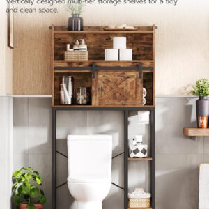 HOOBRO Over The Toilet Storage Cabinet, Bathroom Organizer Stand with Toilet Paper Holder, Space-Saving Toilet Storage Rack, Sliding Barn Door, Rustic Brown and Black BF82TS01